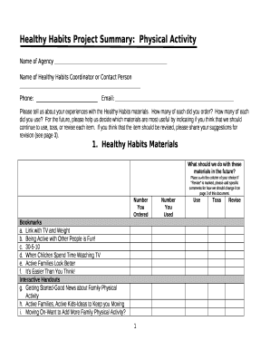 Healthy Habits Project Summary:Physical Activity Doc Template | pdfFiller