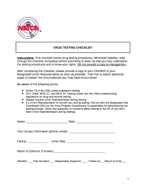 DRUG TESTING CHECKLIST Doc Template | pdfFiller
