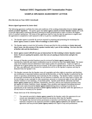 SAMPLE SPEAKER AGREEMENT LETTER Doc Template | pdfFiller