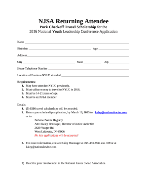 NJSA Returning Attendee Doc Template | pdfFiller