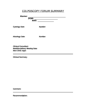 COLPOSCOPY FORUM SUMMARY Doc Template | pdfFiller