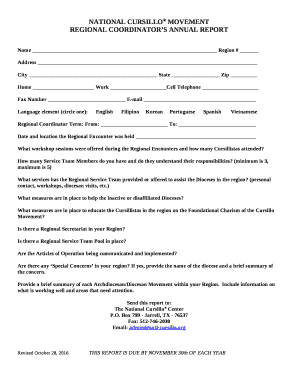 REGIONAL COORDINATORS ANNUAL REPORT Doc Template | pdfFiller