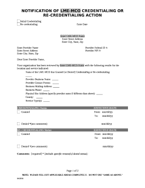Notification of LME-MCO Credentialing or Doc Template | pdfFiller