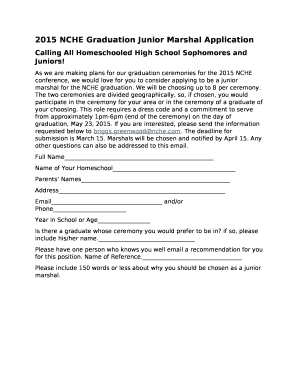 2015 NCHE Graduation Junior Marshal Application Doc Template | pdfFiller