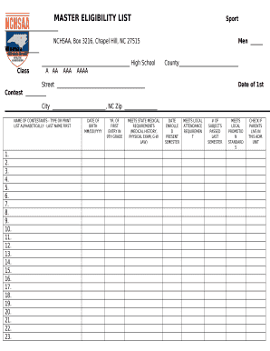 MASTER ELIGIBILITY LISTSport template Doc Template | pdfFiller