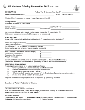 HP Missions Offering Request for 2017 (PRINT ) Doc Template | pdfFiller