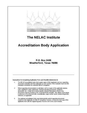 The NELAP accreditation body must supply copies of this Application and ...