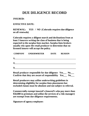 DUE DILIGENCE RECORD Doc Template | pdfFiller