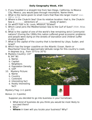 Daily Geography Week, #34 - mishpms hpisd Doc Template | pdfFiller