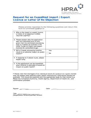 Request for an Expedited Import / Export Licence or Letter of No ...