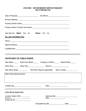 UTILITIES WATER/SEWER SERVICE REQUEST Doc Template | pdfFiller
