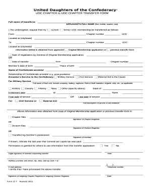 UDC CHAPTER to UDC CHAPTER TRANSFER Doc Template | pdfFiller