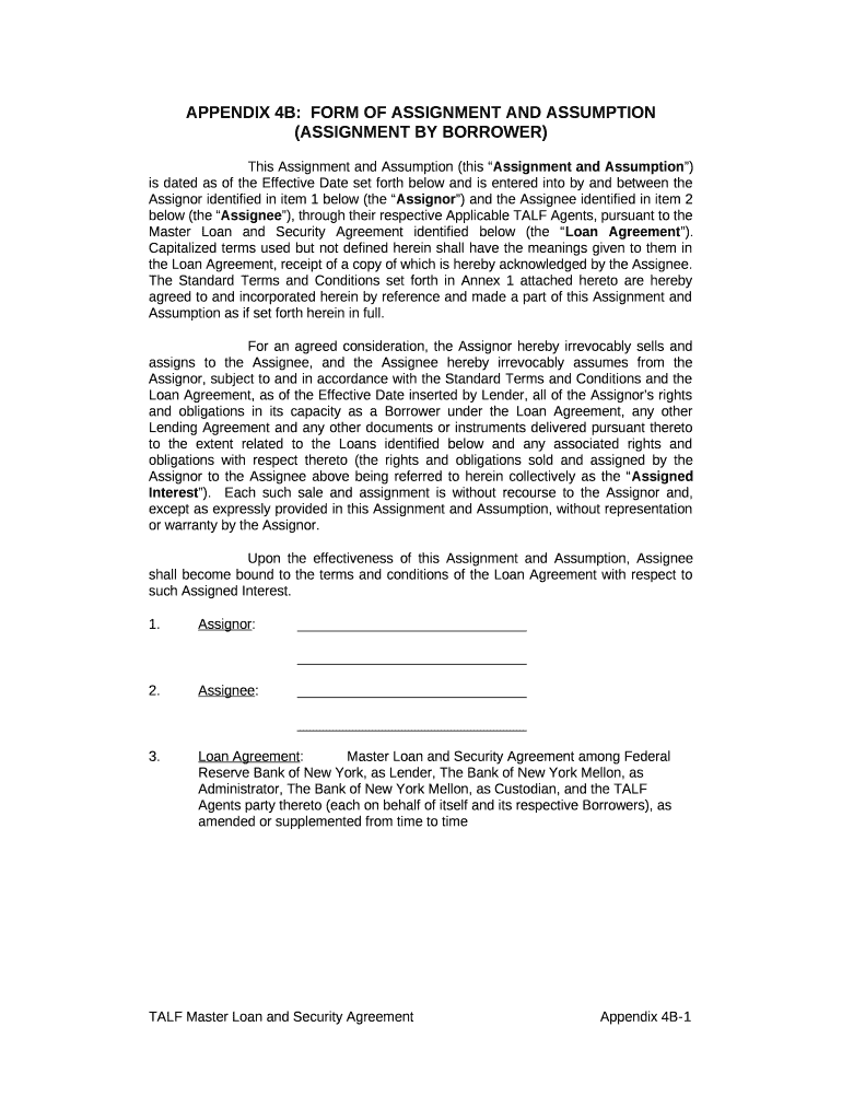 APPENDIX 4B: OF ASSIGNMENT AND ASSUMPTION (ASSIGNMENT BY BORROWER) Doc ...