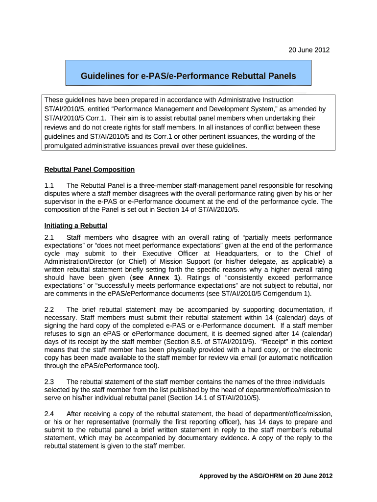 Guidelines for e-PAS/e-Perance Rebuttal Panels Doc Template | pdfFiller