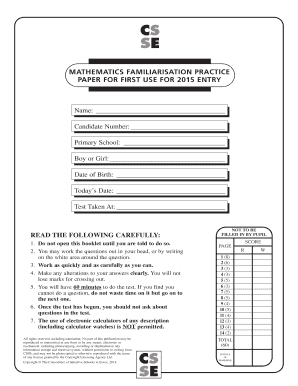Fillable Online Selective Test - CSSE - 11 Plus Registration Fax Email ...