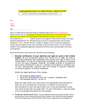 Sample appointment letter for Student Worker- Updated 5/22/2017 Doc ...