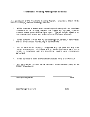 Transitional Housing Participation Contract Doc Template | pdfFiller