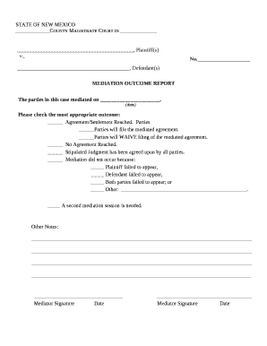 MEDIATION OUTCOME REPORT Doc Template | pdfFiller