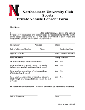 Private Vehicle Consent Doc Template | pdfFiller