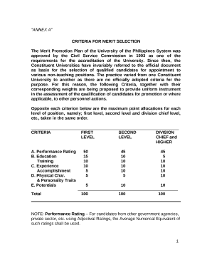 CRITERIA FOR MERIT SELECTION - hrdo upm edu Doc Template | pdfFiller
