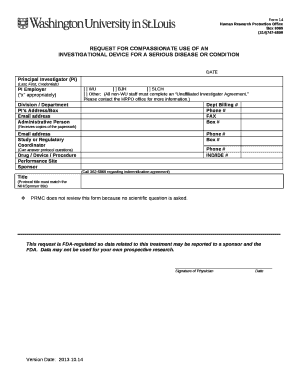 REQUEST FOR Compassionate Use of an - hrpo wustl Doc Template | pdfFiller