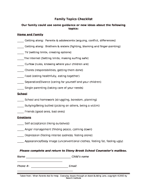 Family Topics Checklist Doc Template | pdfFiller