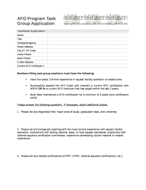 AFO Program Task Group Application Doc Template | pdfFiller