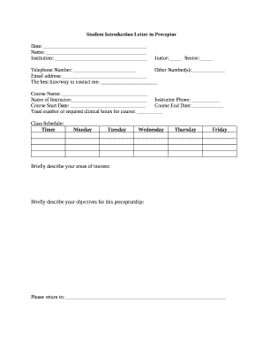 Student Introduction Letter to Preceptor Doc Template | pdfFiller
