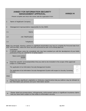 ANNEX FOR INATION SECURITY MANAGEMENT APPROVAL Doc Template | pdfFiller