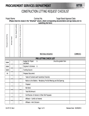 CONSTRUCTION LETTING REQUEST CHECKLIST Doc Template | pdfFiller