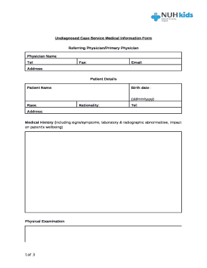 Undiagnosed Case Service Medical Ination Doc Template | pdfFiller