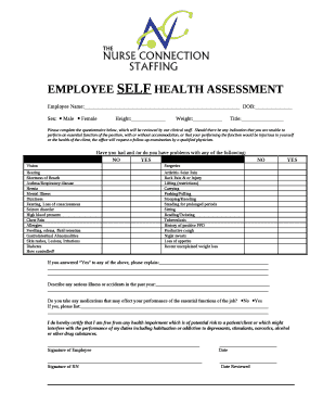 EMPLOYEE SELF HEALTH ASSESSMENT Doc Template | pdfFiller
