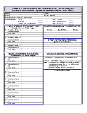 A Faculty/Staff Recommendation Letter Request - nutrition ucdavis Doc Template | pdfFiller