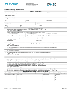 Excess Liability Application Doc Template | pdfFiller