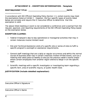ATTACHMENT G EXEMPTION DETERMINATION Template - oamp od nih Doc ...