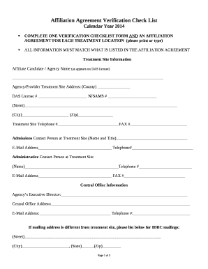 Affiliation Agreement Verification Check List Doc Template | pdfFiller