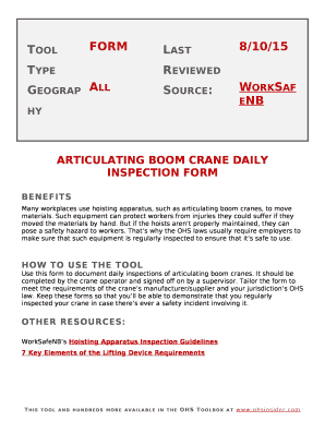 ARTICULATING BOOM CRANE DAILY INSPECTION Doc Template | pdfFiller