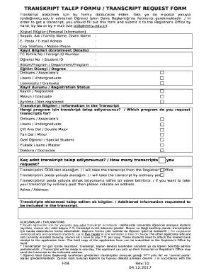 TRANSKRIPT TALEP U / TRANSCRIPT REQUEST Doc Template | pdfFiller