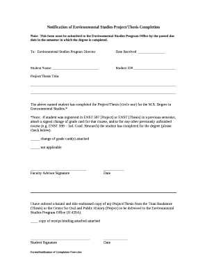 Notification of Environmental Studies Project/Thesis Completion - hss ...
