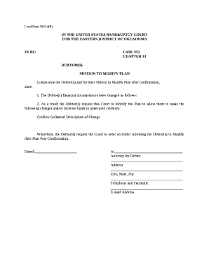 MOTION TO MODIFY PLAN Doc Template | pdfFiller