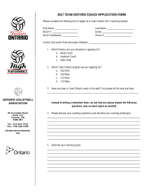 2017 TEAM ONTARIO COACH APPLICATION Doc Template | pdfFiller