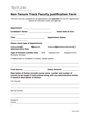 Non-Tenure Track Faculty Justification Doc Template | pdfFiller