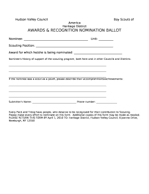 AWARDS & RECOGNITION NOMINATION BALLOT Doc Template | pdfFiller