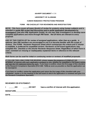 :IRB CHECKLIST FOR REVIEWERS AND INVESTIGATORS Doc Template | pdfFiller