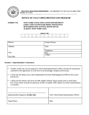 NOTICE OF FULLY IMPLEMENTED UPK PROGRAM Doc Template | pdfFiller