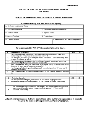 WIA YOUTH PROGRAM AGENCY EXPERIENCE VERIFICATION Doc Template | pdfFiller