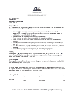 Mini-Grant Final Report Doc Template | pdfFiller