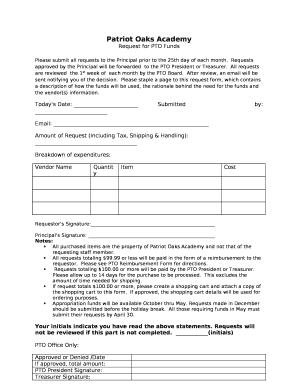 Request for PTO Funds Doc Template | pdfFiller