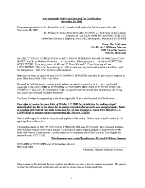 Non-negotiable Notice and Demand for Clarification Doc Template | pdfFiller