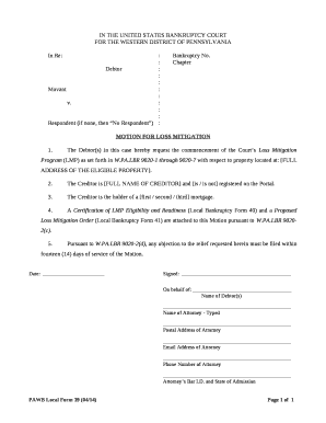 MOTION FOR LOSS MITIGATION Doc Template | pdfFiller